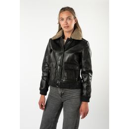 Mauritius Damen Lederjacke "MWHiver", schwarz, Gr. XL, unifarben, Fellimitatkragen: 100% Polyester. Obermaterial: 100% Schafsleder. B&uuml;ndchen: 95%