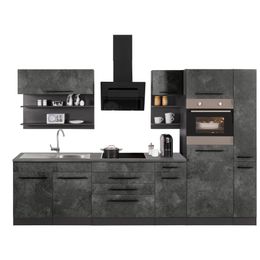 K&uuml;chenzeile KOCHSTATION, B:320cm T:60cm, bunt, Komplettk&uuml;chen-Sets, "KS-Tulsa", mit E-Ger&auml;ten, Breite 320 cm, schwarze Metallgriffe, MDF Fronten