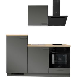 K&uuml;chenzeile KOCHSTATION, B:180cm H:207cm T:60cm, grau, Komplettk&uuml;chen-Sets, "KS-Solmera", Breite 180cm, vormontiert, wahlweise mit E-Ger&auml;ten