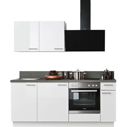 K&uuml;chenzeile KOCHSTATION, B:200cm T:60cm, wei&szlig;, Komplettk&uuml;chen-Sets, "KS-Scafa, mit h&ouml;henverstellbaren F&uuml;&szlig;en", vormontiert, wahlweise mit E-Ger&auml;ten,