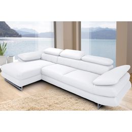 Ecksofa COTTA, B:286cm H:73cm T:167cm, wei&szlig;, Wohnzimmer, Sofas, "Solution L-Form", mit Arm- & Kopfteilverstellung, wahlweise mit Schlaffunktion