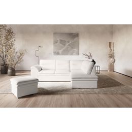 COTTA Ecksofa "Leandra L-Form", B/H/T: 250cm x 88cm x 90cm, Leder PAMPAS, Ottomane rechts,mit Bettfunktion,mit Bettkasten, wei&szlig;, NaturLEDER: Bitte