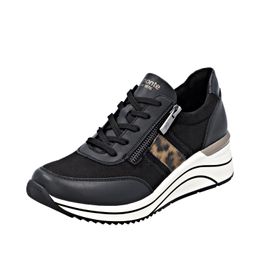 Remonte Damen Keilsneaker, Gr. 42, schwarz, Lederimitat, Textil, Schuhe, Schn&uuml;rschuh, Halbschuh, Freizeitsneaker in veganer Verarbeitung