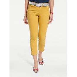 Heine Damen 3/4-Hose, gelb, Gr. 48, unifarben, 98% Baumwolle, 2% Elasthan, Miedereinsatz:15% Elasthan, 85% Polyamid, Hosen