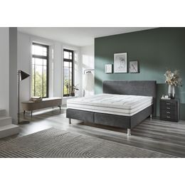 Boxspringbett DIE PLANBAR, B:192cm L:208cm, grau, 100% Polyester, Komplettbetten, "OC-ON23148", inkl. Wendematratzen u. Bonellfederkern Unterbau,