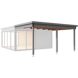 Gartenhaus-Anbaudach Lasita Maja, B:437,6cm H:239,4cm T:300cm, grau, Massivholz, Gartenhaus-Anbaud&auml;cher, "DOMEO 5 DACHVERL&Auml;NGERUNG"