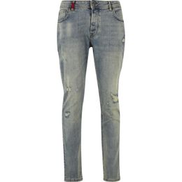 2Y Premium Herren Bequeme Jeans "2Y Premium 2Y CARLOS DESTROYED SLIM FIT JEANS", blau, Gr. 33, unifarben, 98% Baumwolle, 2% Elasthan, Jeans