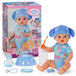 Baby Born Baby Babypuppe "Jonas Click & Play 43cm", blau, Puppen, mit Click-&-Play: H&auml;lt Fl&auml;schchen und L&ouml;ffel selbst - ohne Batterien