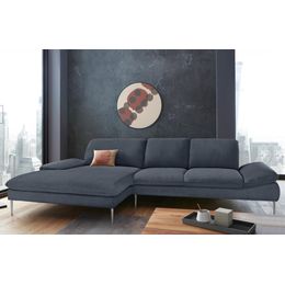 Ecksofa W.Schillig, B:340cm H:87cm T:185cm, blau, Chenille-Flachgewebe R66 (85% Polyester, 15% Nylon);Longlife Xtra-Leder Z59: Glattleder mit