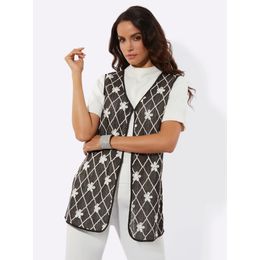 CR&Eacute;ATION L CREATION L Damen Longweste, schwarz-wei&szlig;, Gr. 38, gebl&uuml;mt, gemustert, 100% Polyester, Westen