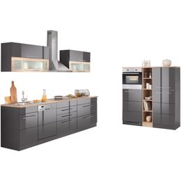 K&uuml;chenzeile KOCHSTATION, B:440cm T:60cm, grau, Komplettk&uuml;chen-Sets, "KS-Wien", Breite 440 cm, wahlweise mit E-Ger&auml;ten und Induktion