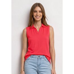 Street One Damen T-Shirt, rot, Gr. 42, unifarben, Web, 97% Baumwolle, 3% Elasthan, Shirts, mit Rippstrick-Struktur