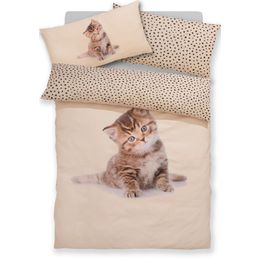Bettw&auml;sche OTTO HOME, beige, Microfaser, Obermaterial: 100% Polyester, Bettw&auml;sche, "Lyki", ab Gr&ouml;&szlig;e 135x200 cm, 100% Polyester, Katze, Pferd, L&ouml;we,