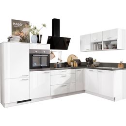 K&uuml;chenzeile KOCHSTATION, B:305cm T:60cm, wei&szlig;, Komplettk&uuml;chen-Sets, "KS-Scafa, mit h&ouml;henverstellbaren F&uuml;&szlig;en", vormontiert, wahlweise mit E-Ger&auml;ten,