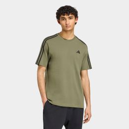 Herren T-Shirt "ESSENTIALS 3-STREIFEN, SINGLE JERSEY, BRANDING", gr&uuml;n, Gr. L, adidas Sportswear, Obermaterial: 100% Baumwolle, Shirts