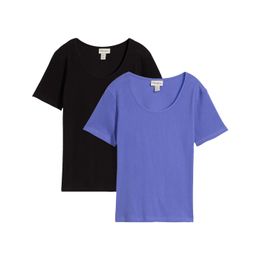 bonprix Damen T-Shirt, blau, Gr. 44, Obermaterial: 95% Baumwolle, 5% Elasthan, Shirts, aus Baumwolle und Elasthan, schmale Passform, Kurzarm-Design
