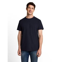 Tom Tailor Herren Kurzarmshirtsky captain blau, Gr. M, gestreift, Single Jersey, Obermaterial: 60% Baumwolle, 40% Polyester, Shirts, Sommershirt mit