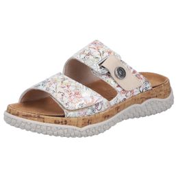 Rieker Damen Pantolette, Gr. 36, bunt, Glattleder, gebl&uuml;mt, metallic, Schuhe, Sommerschuh, Schlupfschuh, Hausschuh mit Klettriemchen
