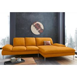 Ecksofa W.Schillig, B:310cm H:87cm T:185cm, gelb, Chenille-Flachgewebe R66 (85% Polyester, 15% Nylon);Longlife Xtra-Leder Z59: Glattleder mit