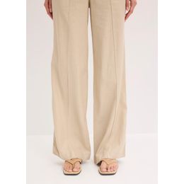 bonprix Damen Palazzohosebeige (kurzgr&ouml;&szlig;e), Gr. 46, Obermaterial: 55% Leinen, 45% Viskose, Hosen, aus Leinen und Viskose, Loose Fit, eleganter Stil