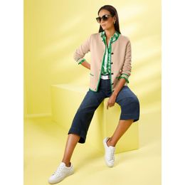 Heine Damen Strickjacke, beige, Gr. 42, gemustert, mehrfarbig, unifarben, 100% Baumwolle, Strickjacken