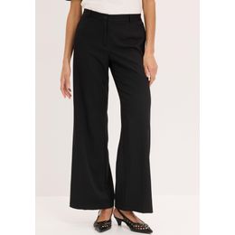 bonprix Damen Marlene-Hose, schwarz, festlich, Gr. 48, unifarben, Web, Obermaterial: 95% Polyester, 5% Elasthan, Hosen, mit weitem Bein, B&uuml;gelfalte