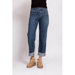 Zhrill Damen Weite Jeans "KARLI", blau, Gr. 33, unifarben, Denim/Jeans, Obermaterial: 99% Baumwolle, 1% Elasthan, Jeans, Jeans mit Aufschlag, aus