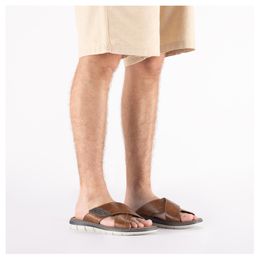 Rieker Herren Pantolette, Gr. 44braun, Leder, unifarben mit Farbeinsatz, Schuhe, Sommerschuh, Strandschuh, Urlaubsschuh mit weicher Innensohle