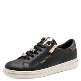 Marco Tozzi Damen Plateausneaker, Gr. 36, schwarz, Lederimitat, leicht gl&auml;nzend, unifarben mit Farbeins&auml;tzen, Schuhe, Halbschuh, Freizeitschuh,