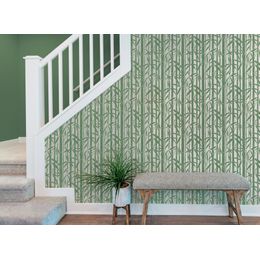 A.S. Cr&eacute;ation A.S. CR&Eacute;ATION Vliestapete "Attractive 3 Bamboo Garden", B/L: 0,53m x 10,05m, Rollen: 1gr&uuml;n, wei&szlig;, metallic, Wohnzimmer, Tapeten, Metallic, gl&auml;nzend,