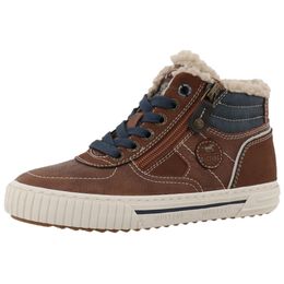 Mustang Shoes M&auml;dchen Sneaker "Ezio", Gr. 35, braun, Lederimitat, unifarben mit Farbeinsatz, Schuhe, High Top Sneaker, Schn&uuml;rboots mit Rei&szlig;verschluss