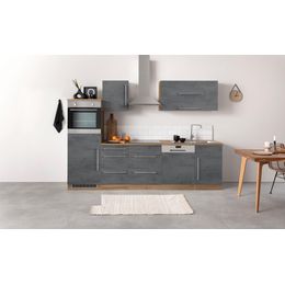 K&uuml;chenzeile KOCHSTATION, B:280cm H:200cm T:60cm, grau, Komplettk&uuml;chen-Sets, "KS-Samos", Breite 280 cm, wahlweise mit E-Ger&auml;ten und Induktionskochfeld