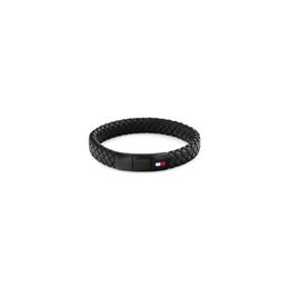 Tommy Hilfiger Damen Lederarmband "ROUND BRAIDED BRACELET", 19cm, Edelstahl Leder, schwarz, Edelstahl, Leder, Armb&auml;nder