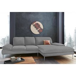 Ecksofa W.Schillig, B:310cm H:87cm T:185cm, grau, Chenille-Flachgewebe R66 (85% Polyester, 15% Nylon);Longlife Xtra-Leder Z59: Glattleder mit