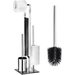 WC-Garnitur Wenko, B:18cm H:70cm L:23cm, silber, Edelstahl, Sicherheitsglas, Reinigungsb&uuml;rsten, "Rivalta", Toilettenpapierhalter & WC-B&uuml;rstenhalter
