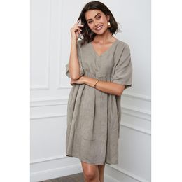 Fleur de Lin Leinen-Kleid "Etsy" in Taupe - 68% | Gr&ouml;&szlig;e L | Damen-kleider