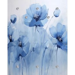 Garderobenpaneel queence, B:100cm H:120cm T:2,5cm, blau, Acrylglas, Edelstahl, Garderobenpaneele, "Wandgarderobe mit Motiv Mohnblume Aquarell inkl.