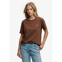 Superdry Damen T-Shirt "SIGNATURE EMB TEE", braun, Gr. XS, unifarben, Single Jersey, Obermaterial: 100% Baumwolle, Shirts, Baumwolle, relaxed fit