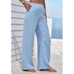 Damen Schlupfhose "aus weicher Musselinware mit elastischem Bund", blau, Gr. 36, BEACHTIME BY LASCANA, unifarben, Web, Obermaterial: 100% Baumwolle,