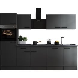 K&uuml;chenzeile respekta, B:280cm H:205cm T:60cm, schwarz, Komplettk&uuml;chen-Sets, "Oliver", Breite 280 cm, 90 cm Arbeitsh&ouml;he, in exklusiver Konfiguration