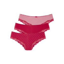 Lascana Damen Slip, Gr. 36, rot, Obermaterial: 95% Baumwolle, 5% Elasthan. Spitze: 87% Polyamid, 13% Elasthan, gepunktet, gestreift, unifarben,