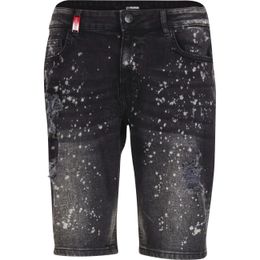 2Y Premium Herren Jeansshorts "2Y Premium Sylva Ripped Slim Fit Shorts", schwarz-wei&szlig;, Gr. 36, unifarben, 97% Baumwolle, 3% Elasthan, Jeans
