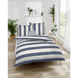 Bettw&auml;sche Kaeppel, blau, Mako-Satin, Obermaterial: 100% Baumwolle, Bettw&auml;sche, "College", Mit breiten Streifen