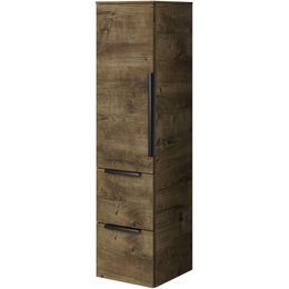 Midischrank SAPHIR, B:30cm H:121cm T:33cm, braun, Holzwerkstoff, Badezimmer, Schr&auml;nke, "1 Dreht&uuml;r und zwei Ausz&uuml;ge mit Soft-Close"