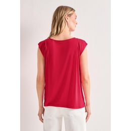 Street One Damen Shirttop, rot, Gr. 38, unifarben, Jersey, Obermaterial: 95% Viskose, 5% Elasthan, Tops, geraffte &Auml;rmel, Schlitz am Ausschnitt,
