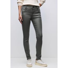 Street One Damen Lederimitathose, grau, Gr. 36, unifarben, Stoff, 79% Viskose, 18% Nylon, 3% Elasthan, Hosen, mit Coating
