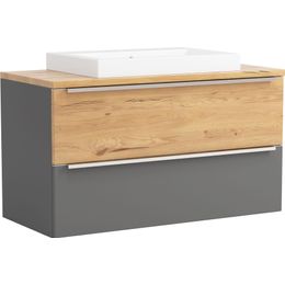 Waschtisch Welltime, B:100cm H:63cm T:47cm, grau, Badezimmer, Waschtische, "TRIENT, Softclose-Ausz&uuml;ge, Keramikbecken", matt onyx-grey/wildeiche,