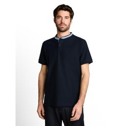 Tom Tailor Herren Kurzarmshirt, blau, Gr. M, unifarben mit Farbeinsatz, Single Jersey, Obermaterial: 80% Baumwolle, 20% Polyester, Shirts, mit kurzer
