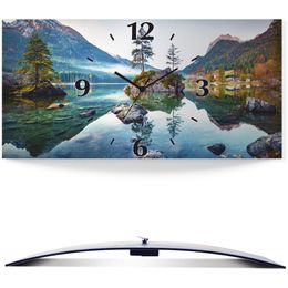 Wanduhr Artland, B:50cm H:25cm T:0,3cm, blau, Wohnzimmer, Wanduhren, "Herbstszene des Hintersee vor Alpen", wahlweise mit Quarz- oder Funkuhrwerk,