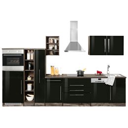 K&uuml;chenzeile KOCHSTATION, B:350cm H:200cm T:60cm, schwarz, Komplettk&uuml;chen-Sets, "KS-Samos", Breite 350 cm, wahlweise mit E-Ger&auml;ten und